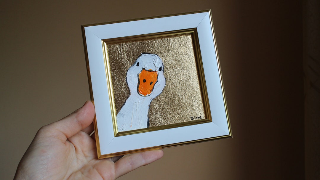Anser White Goose Portrait Oil Painting With Gold Leaf Original ...