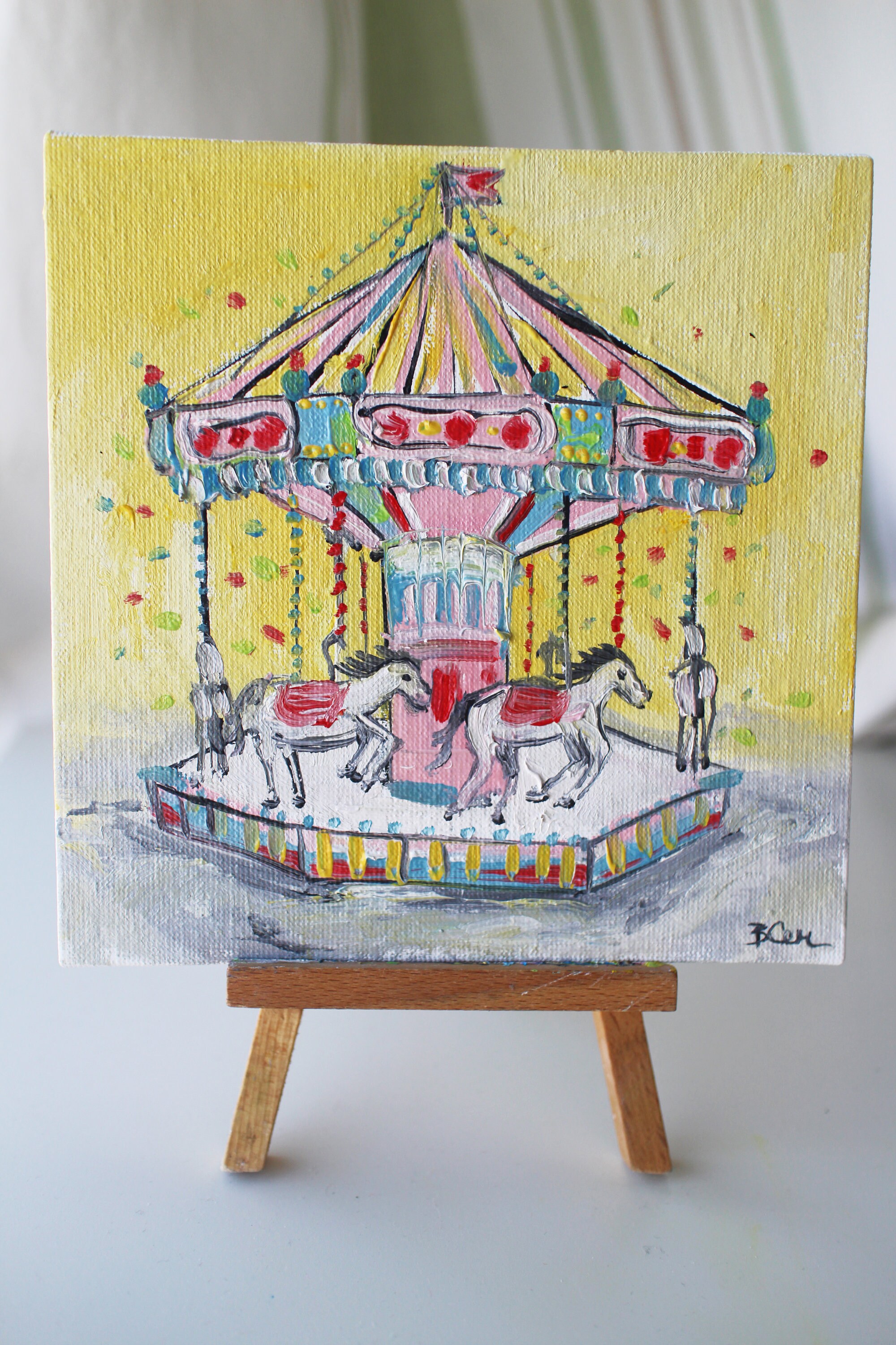 Carrousel Carousel Oil Painting Framed Original 6x6 In Small | Etsy
