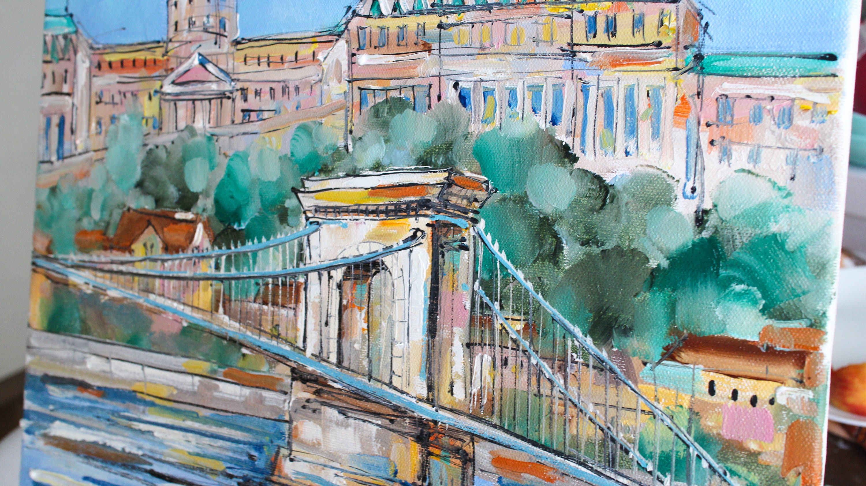 Budapest Chain Bridge Original Oil painting framed Hungary | Etsy