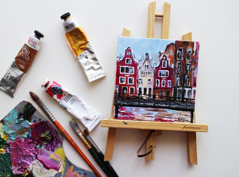 Amsterdam Oil painting framed Amsterdam cityscape Original | Etsy