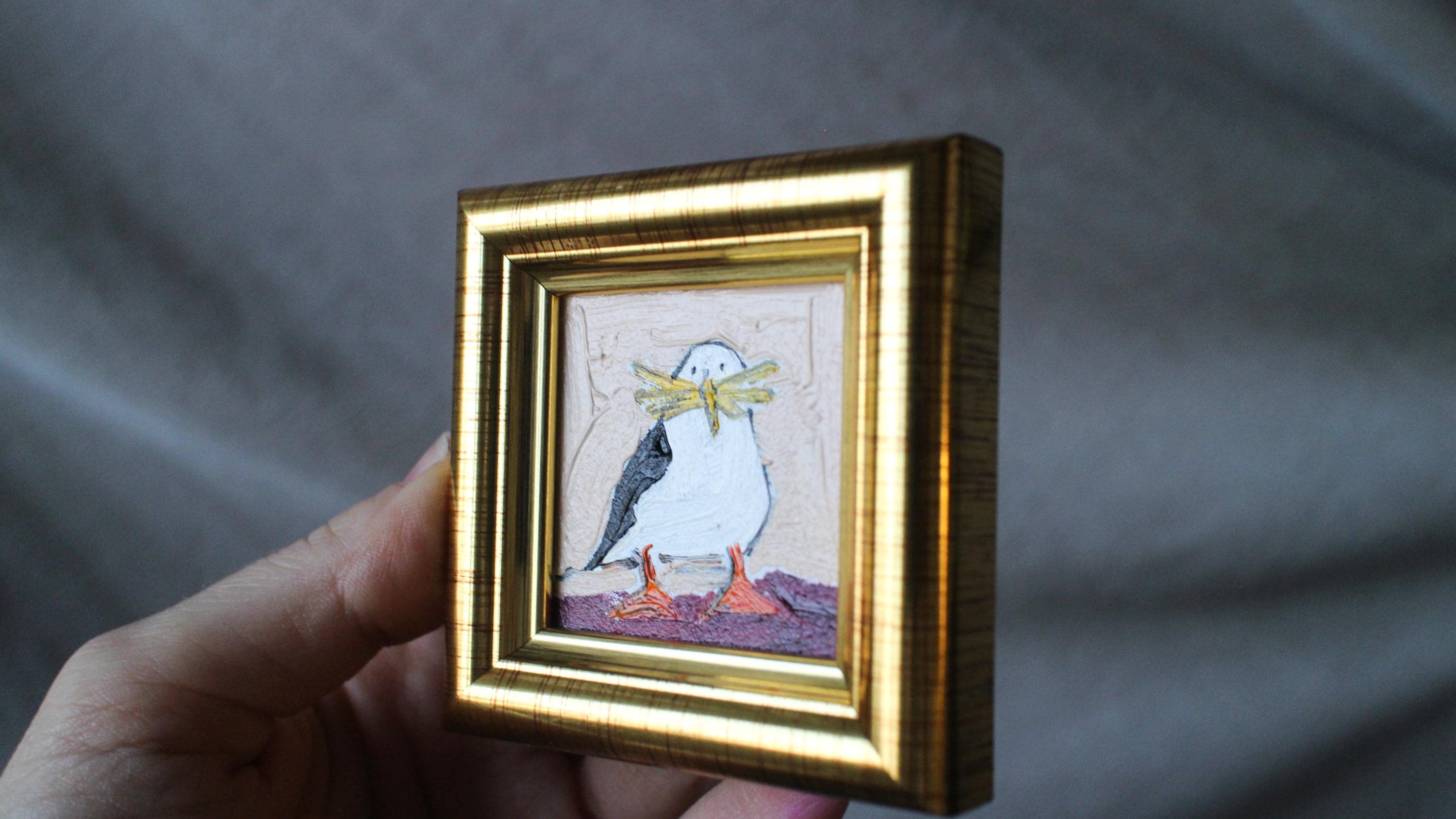 A Seagull Stealing a French Fry Oil Painting Framed 2x2 the Gull Stole ...