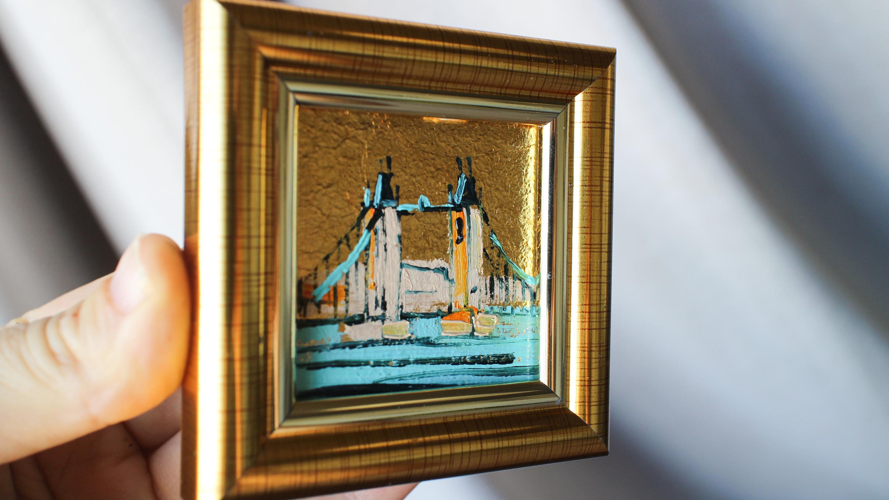 London Tower Bridge Oil Painting With Gold Leaf - Framed Original Art ...