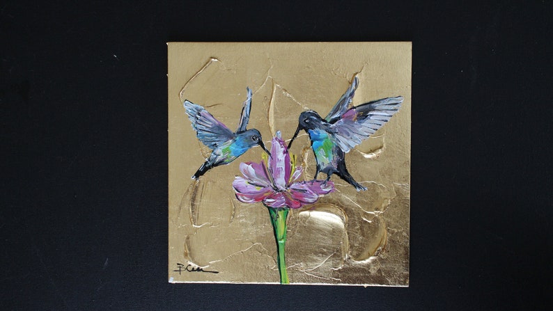 Hummingbird Colibri Coruscans Oil Painting Withgold Leaf - Etsy