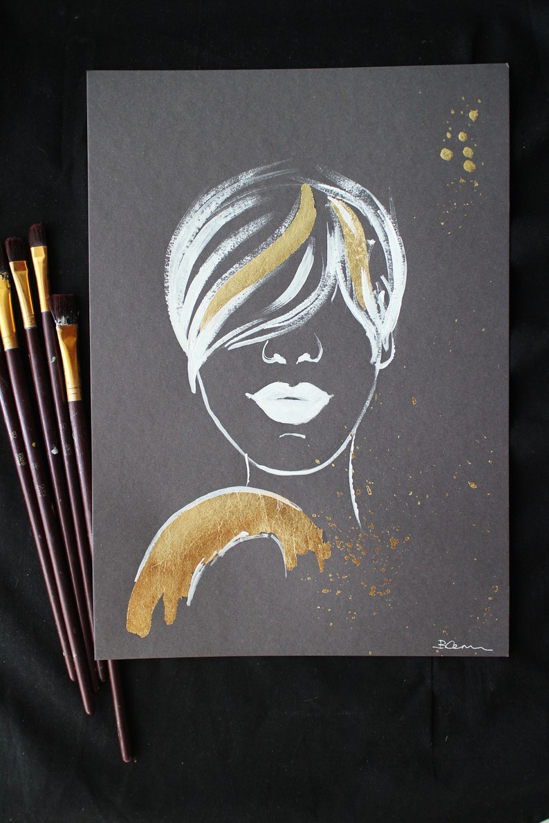 Portrait Women Painting Painting Gold Painting Framed Gold | Etsy