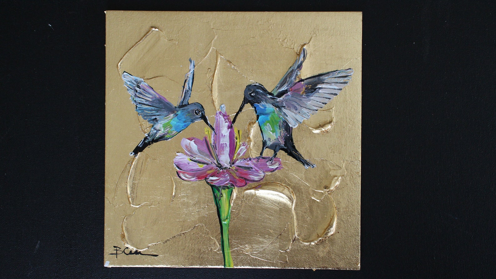 Hummingbird Colibri Coruscans Oil Painting Withgold Leaf - Etsy