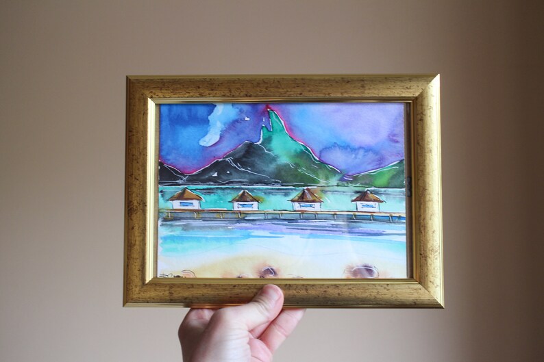 Le Meridien Bora Bora Painting Watercolor Sketch Framed - Etsy
