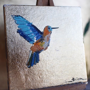 Hummingbird Colibri Coruscans Oil Painting With Gold Leaf Original ...