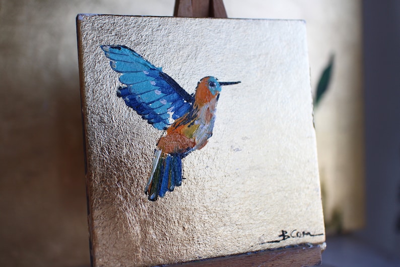 Hummingbird Colibri Coruscans Oil Painting With Gold Leaf - Etsy