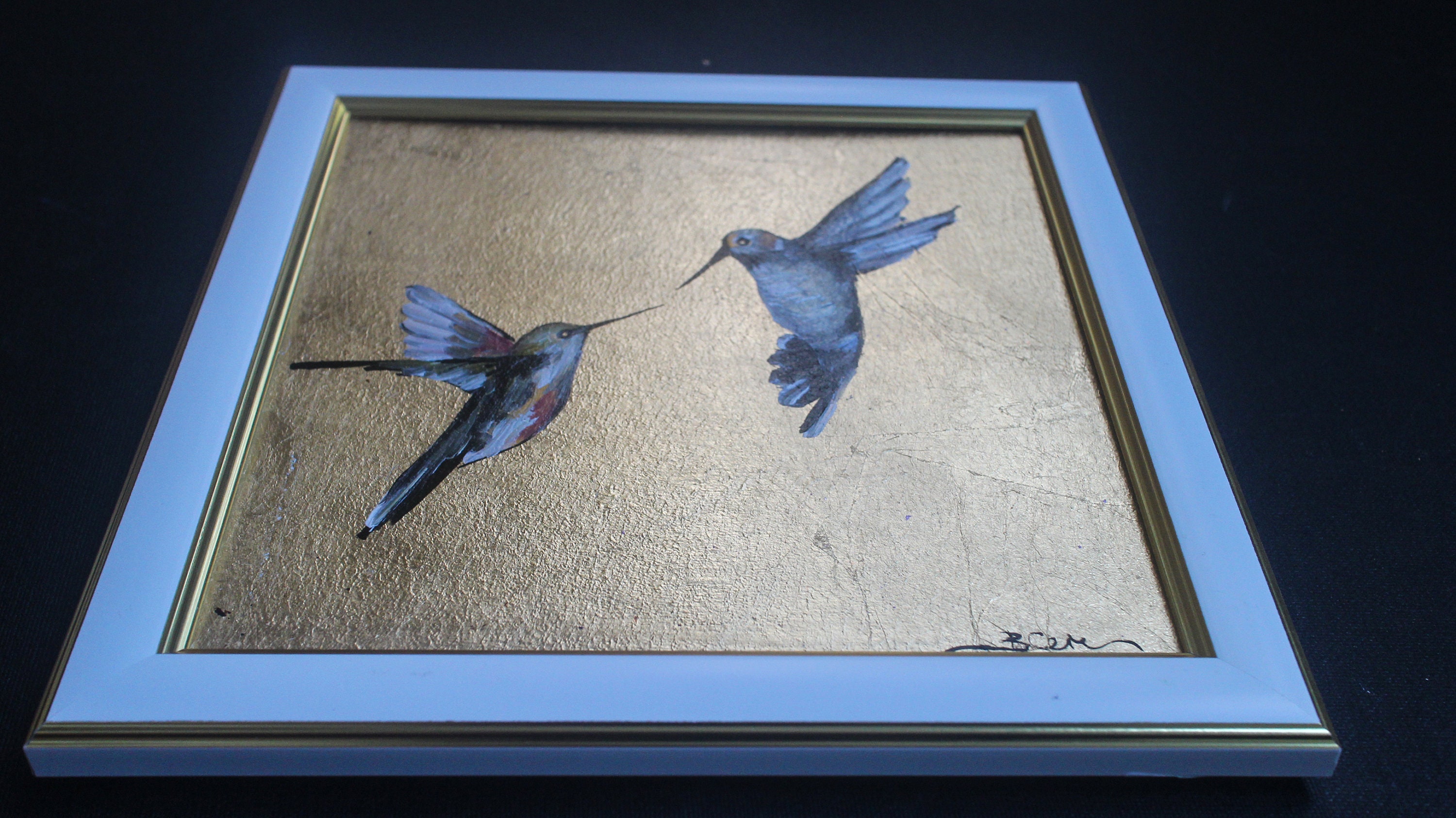 Hummingbird Colibri Coruscans Oil Painting With Gold Leaf - Etsy