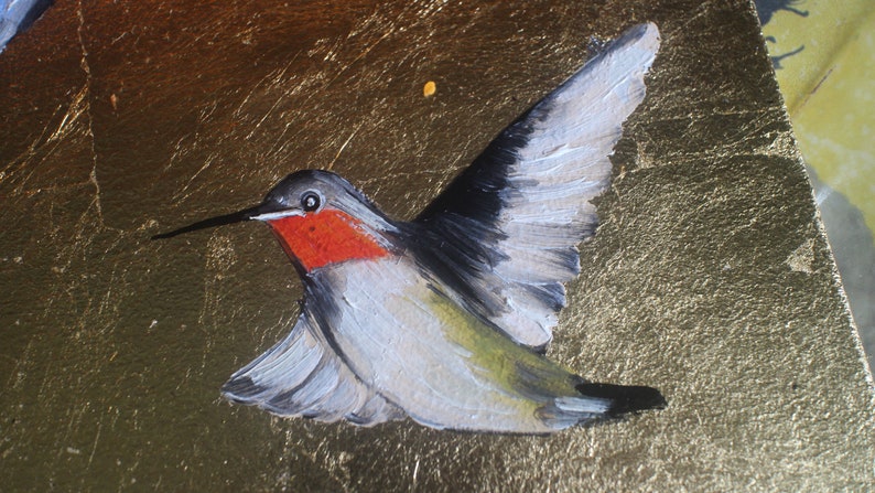 Hummingbird Colibri Coruscans Oil Painting With Gold Leaf Original ...