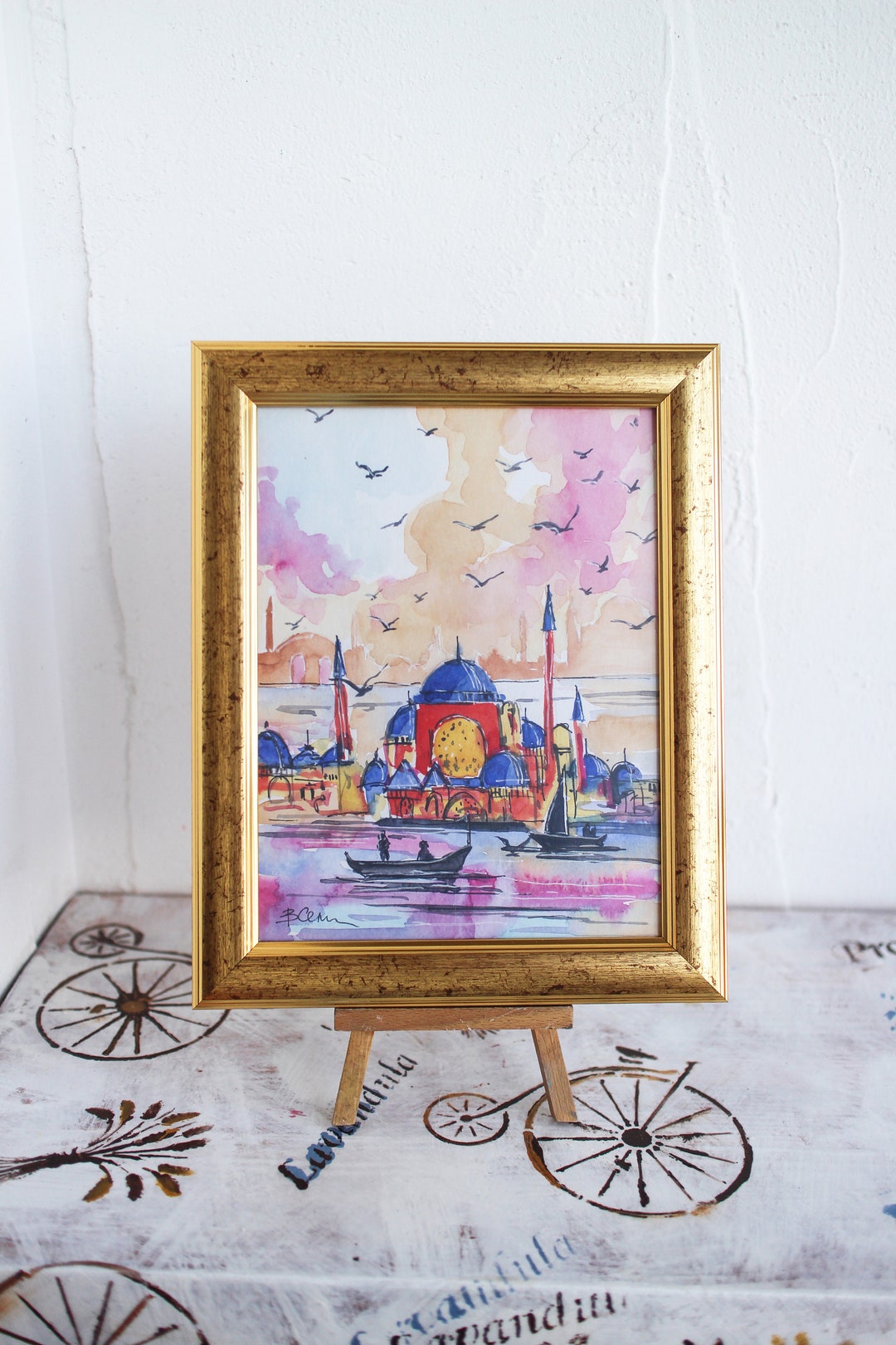 Painting Istanbul Watercolor Original Turkish Framed, Watercolor Church ...