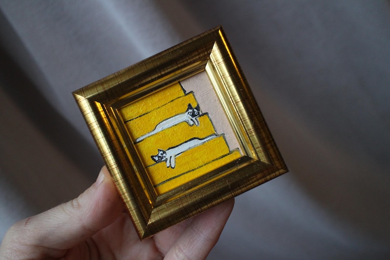 Miniature Oil Painting Siamese Cat Oil Painting Two White Cats on ...