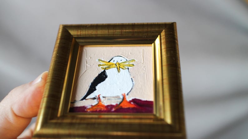A Seagull Stealing a French Fry Oil Painting Framed 2x2 the Gull Stole ...