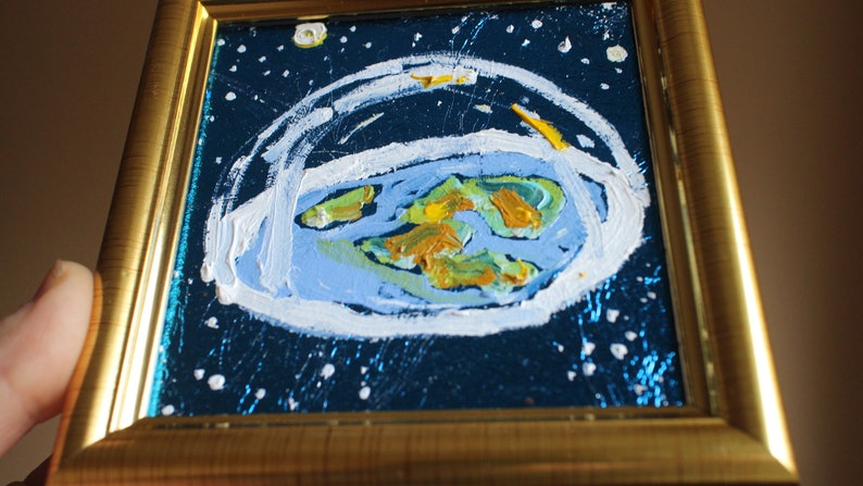 Night Sky Flat Earth Painting Original Blue Leaf Galaxy - Etsy