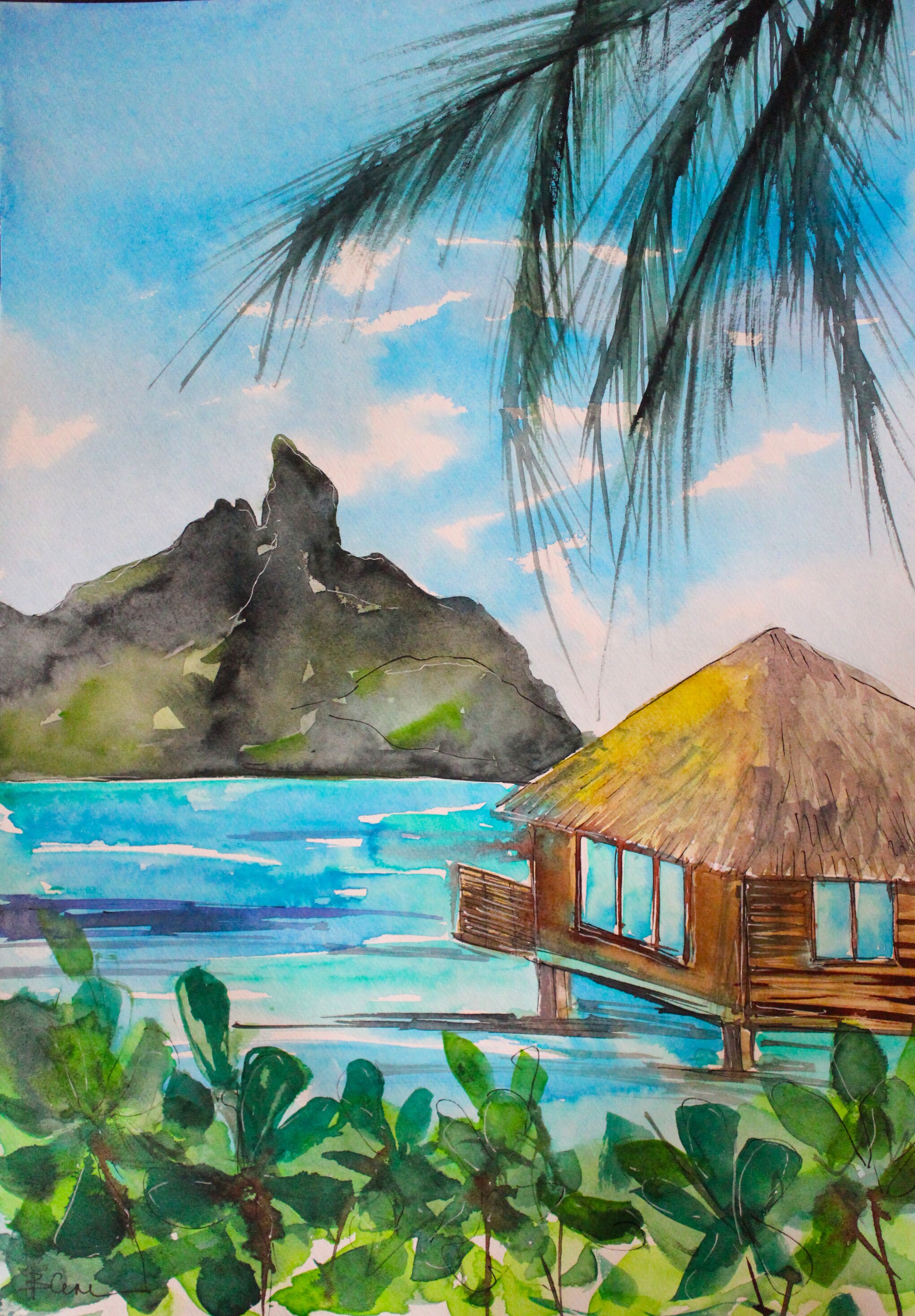 Le Meridien Bora Bora Painting Watercolor Sketch Framed - Etsy
