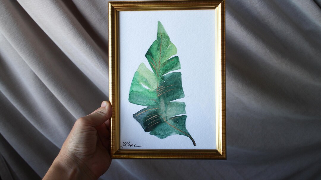 Original Banana Leaf Watercolor Painting With Gold Leaf - Botanical Art ...
