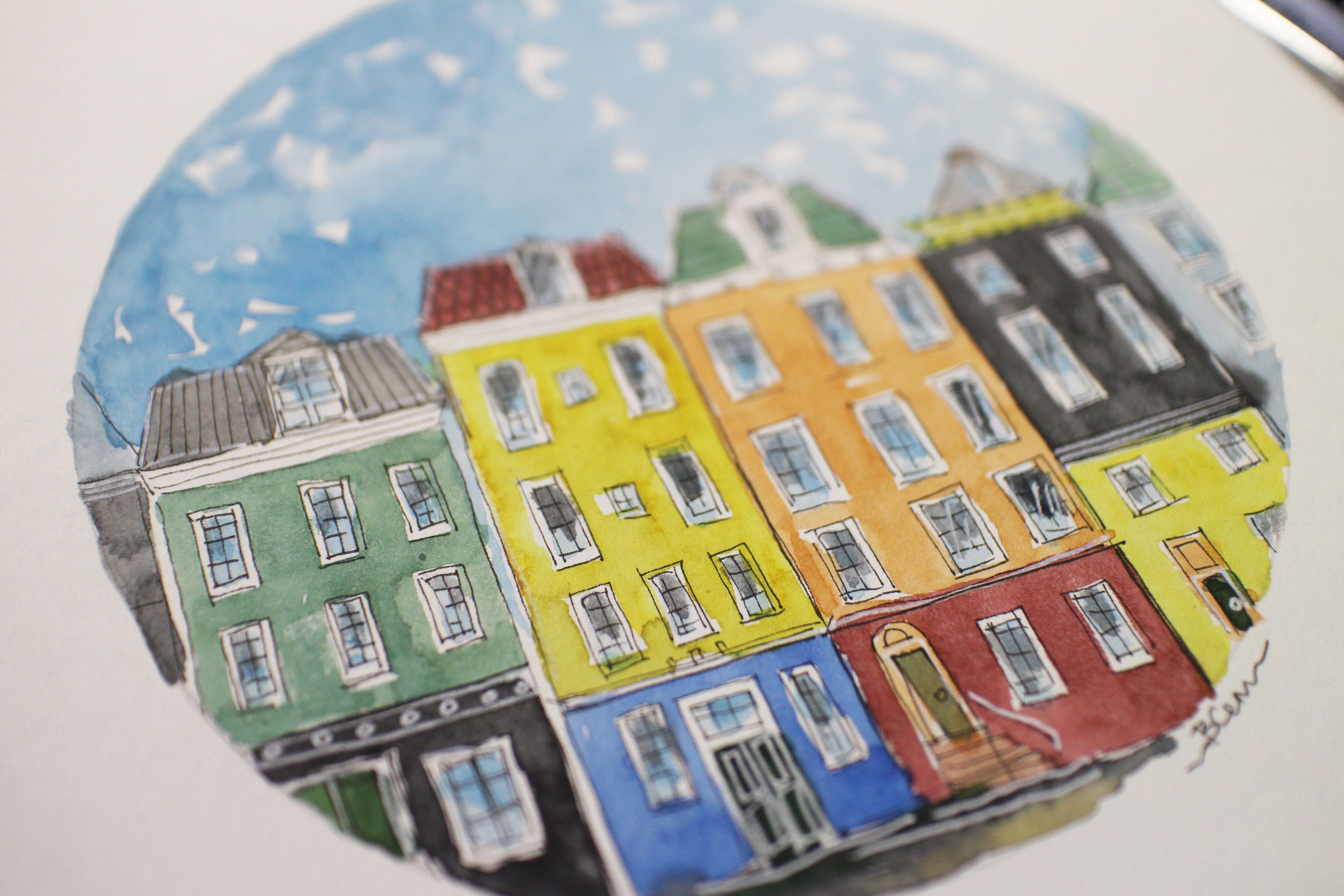 Street scene Old city house town cityscape painting watercolor | Etsy