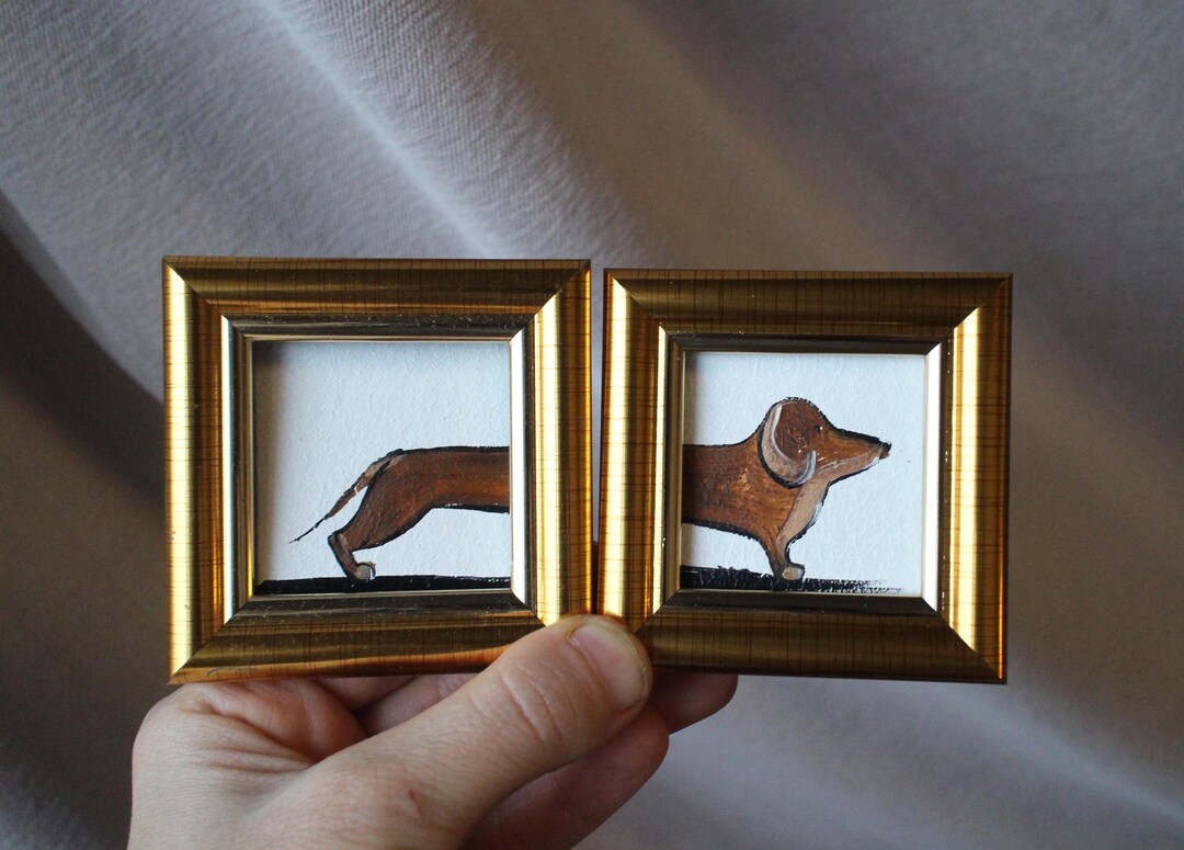 Framed Brown Dachshund Oil Painting: Original Double Dog Portrait Art ...