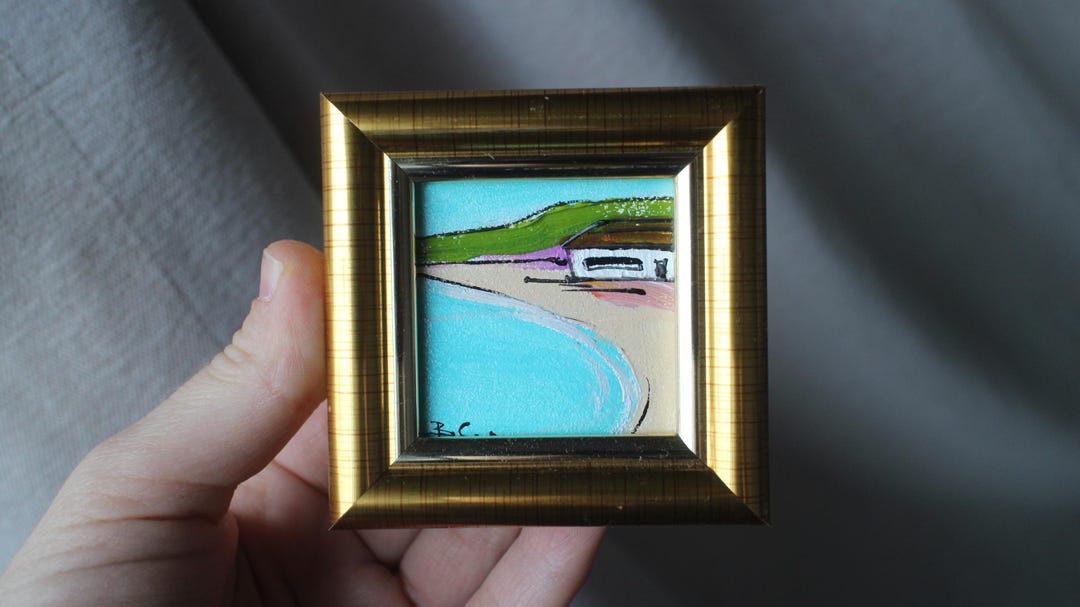 Maldives Miniature Oil Painting Original Framed 2x2 Ocean Gift Small ...