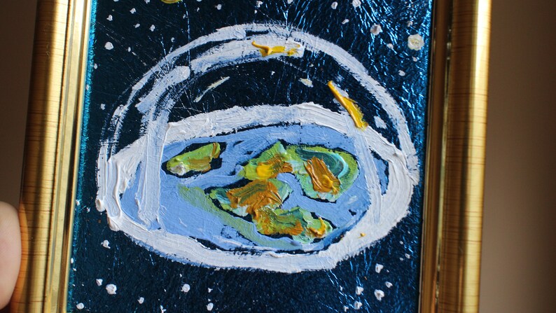 Night Sky Flat Earth Painting Original Blue Leaf Galaxy - Etsy