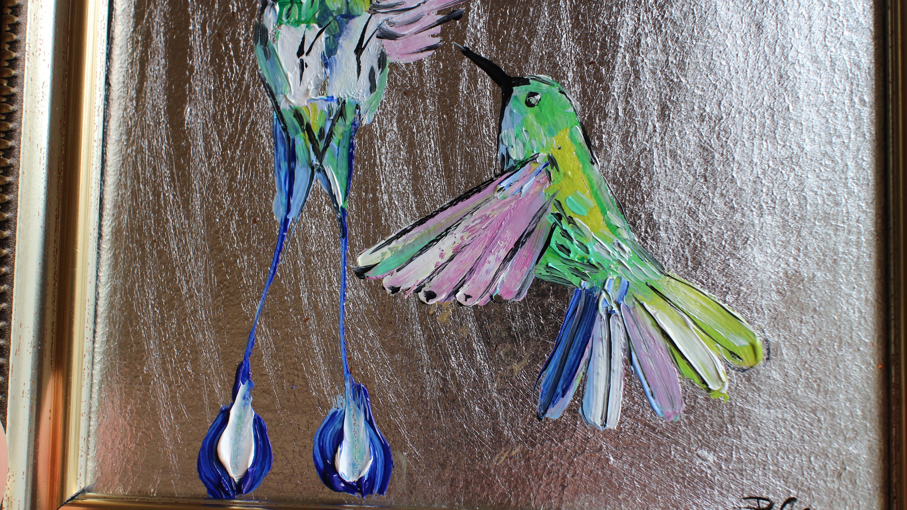 Hummingbird Colibri Coruscans Oil Painting With Silver Leaf - Etsy