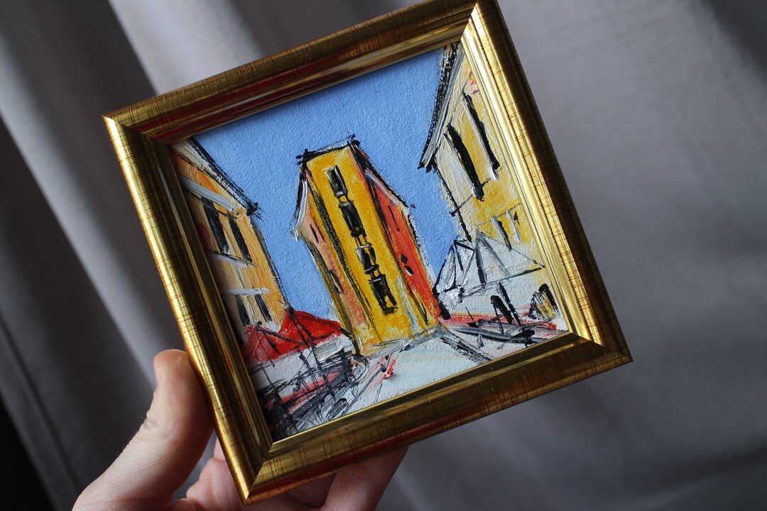 Old Town Nice France Oil Painting Framed Original, Handmade Small 4x4 ...