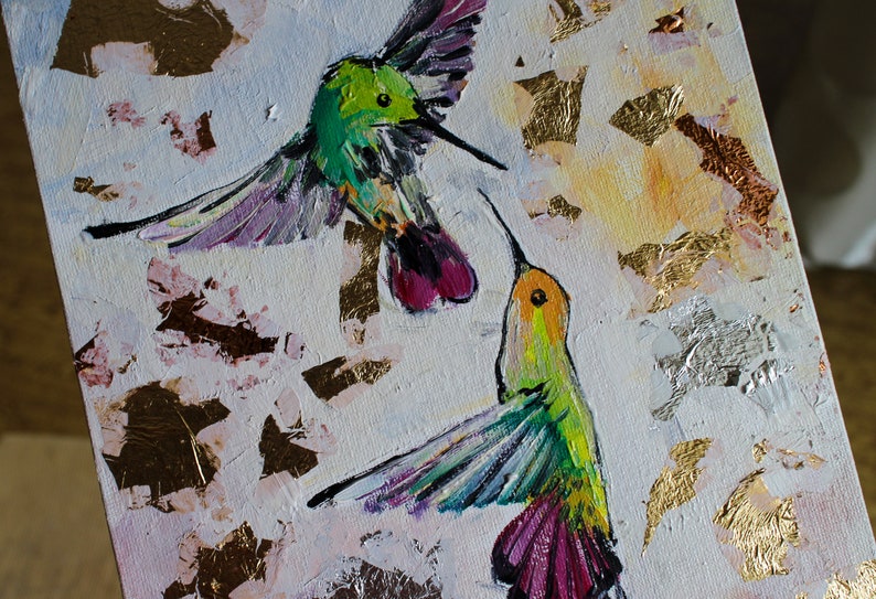 Hummingbird Colibri Coruscans Oil Painting Withgold Leaf | Etsy