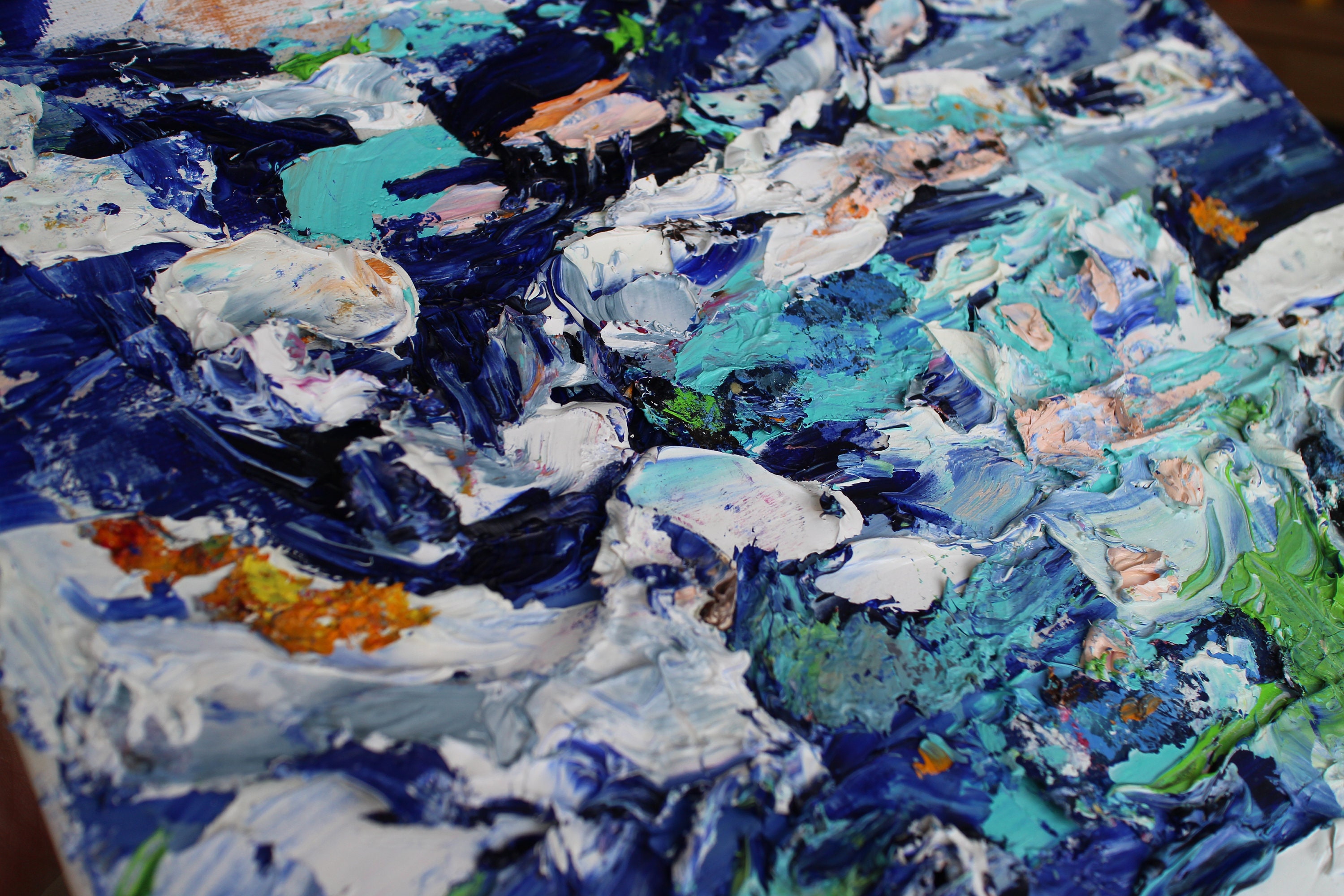 Blue White Abstract Impasto Oil Painting: Framed Minimalist Art (12x12 ...
