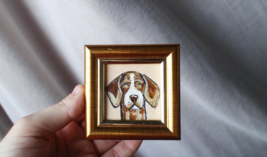 German Shorthaired Pointer Oil Painting, Framed Dog Portrait (2x2 In ...
