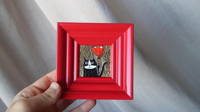 Black Cat Valentine Craft Kid Oil Painting With Gold Leaf (2x2 Inch) - Etsy
