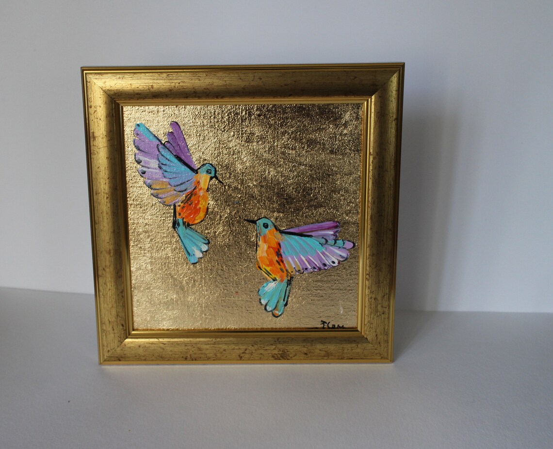 Hummingbird Colibri Coruscans Oil Painting With Gold Leaf - Etsy