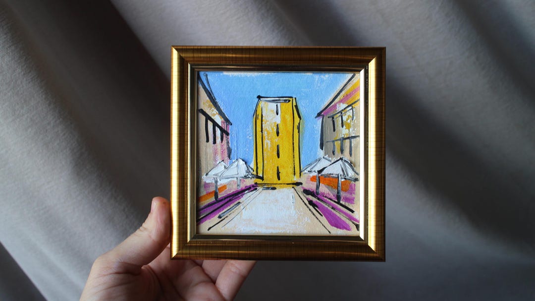 Old Town Nice France Oil Painting Framed Original, Handmade Small 4x4 ...