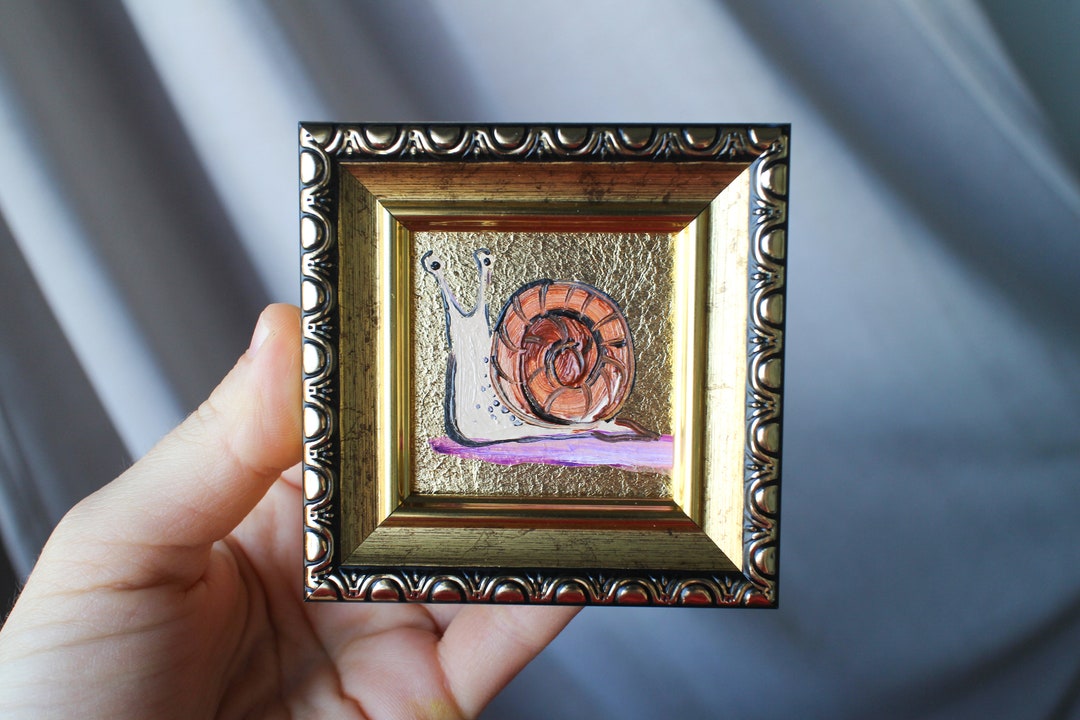 Snail Oil Painting Original Painting Framed 2x2 Snail Painting Original ...
