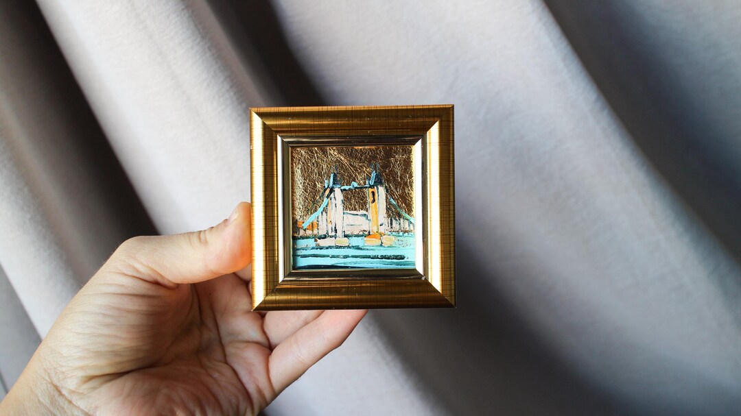 London Tower Bridge Oil Painting With Gold Leaf - Framed Original Art ...