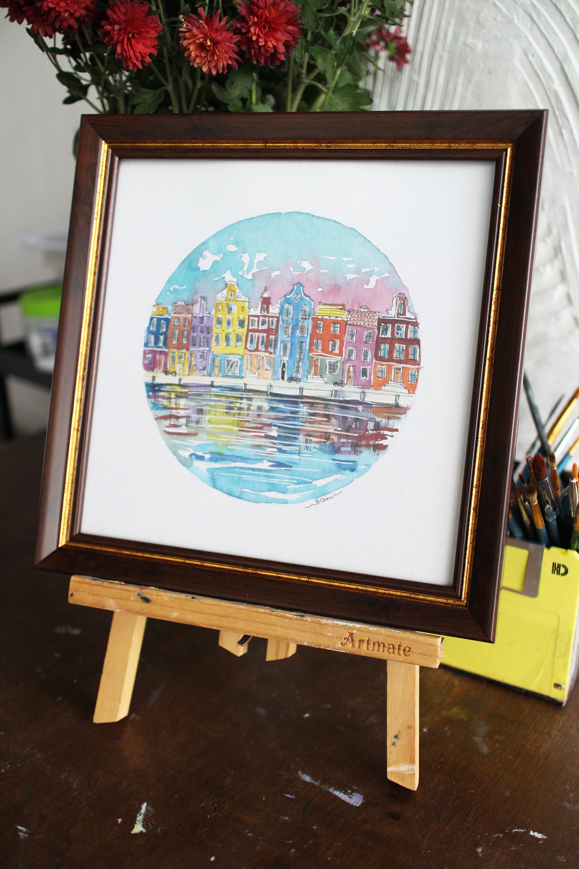 Amsterdam watercolor sketch Old city house town cityscape | Etsy