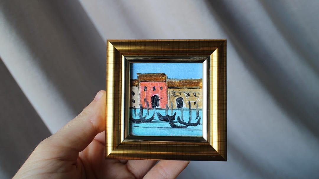 Miniature Venice Gondola Oil Painting: Framed Italian Wall Art (2x2) - Etsy