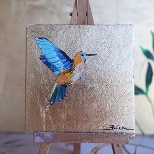 Hummingbird Colibri Coruscans Oil Painting With Gold Leaf Original ...