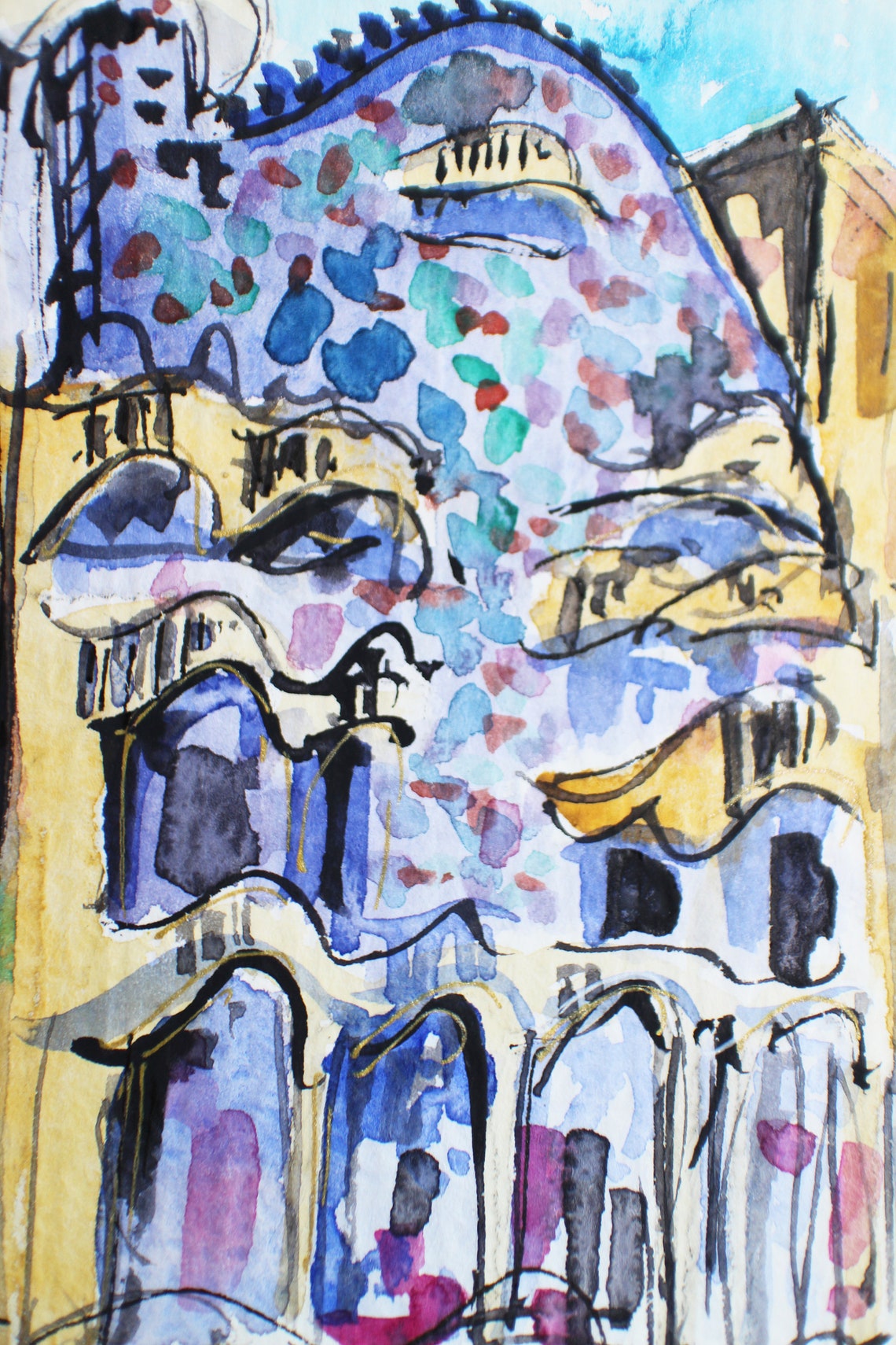 Casa Batllo Barcelona Sketch Painting Framed Watercolor - Etsy