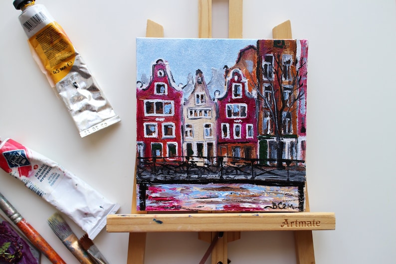 Amsterdam Oil painting framed Amsterdam cityscape Original | Etsy
