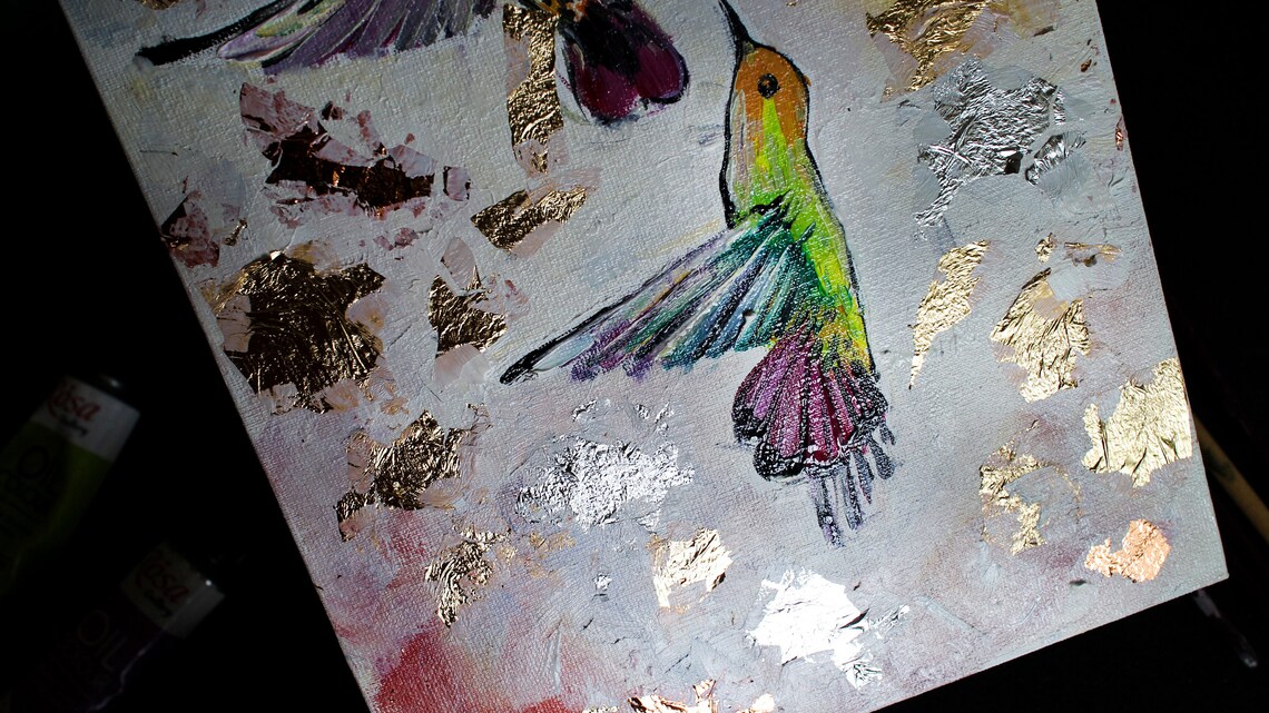 Hummingbird Colibri Coruscans Oil Painting Withgold Leaf | Etsy