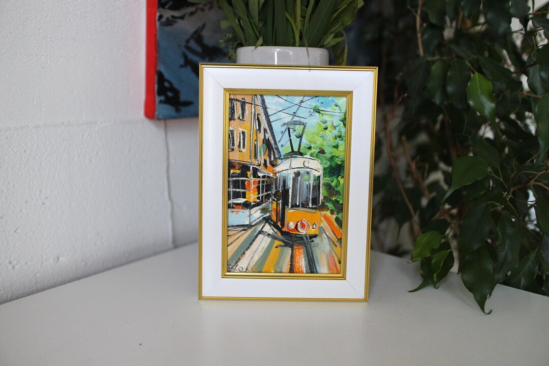 Framed Lisbon Tram Oil Painting, Original Cityscape Wall Art (4x6) - Etsy