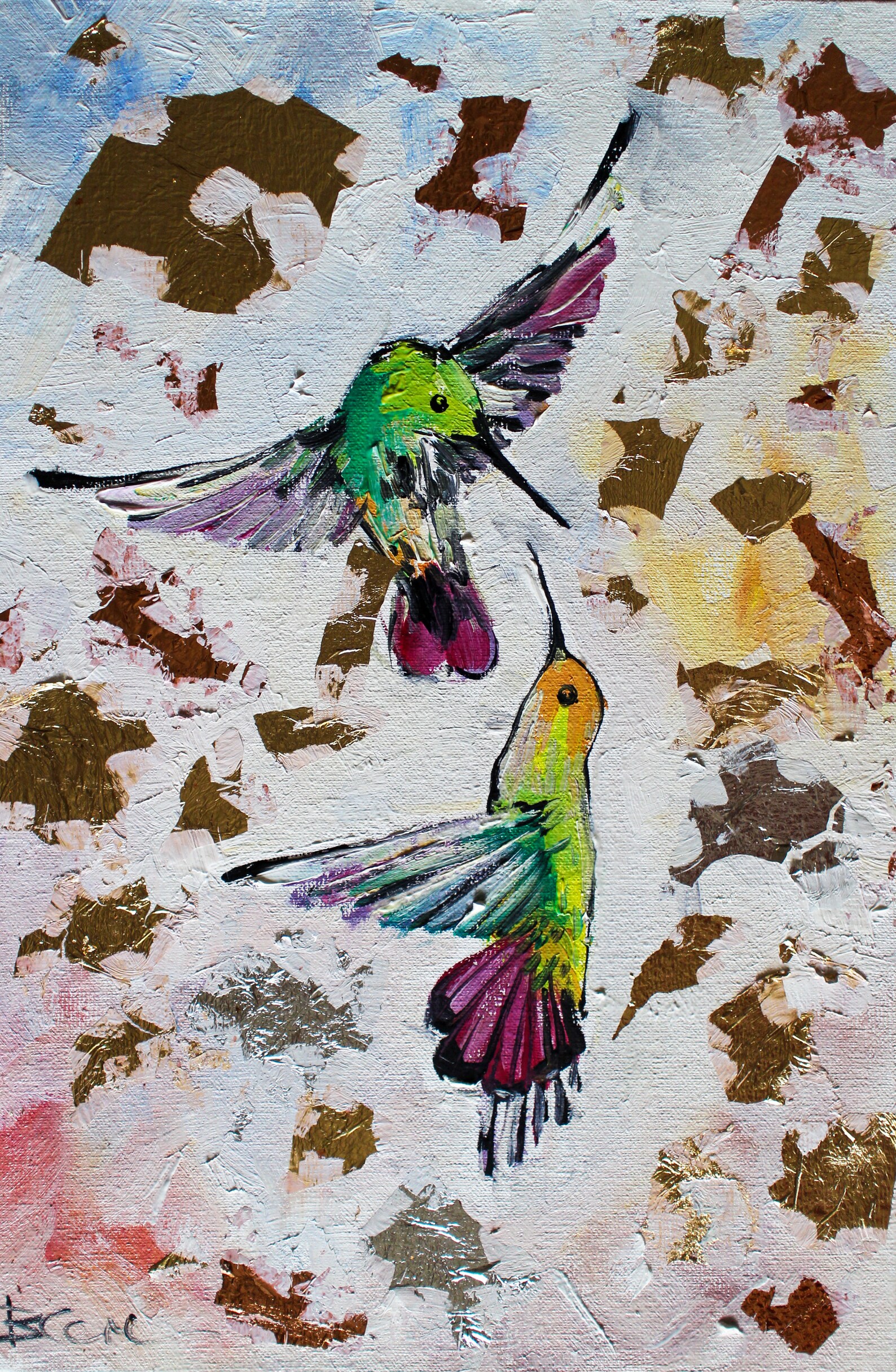 Hummingbird Colibri Coruscans Oil Painting Withgold Leaf - Etsy