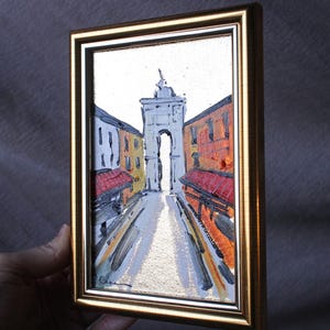 Lisbon Street Arch Portugal Oil Painting With Gold Leaf Original Framed ...