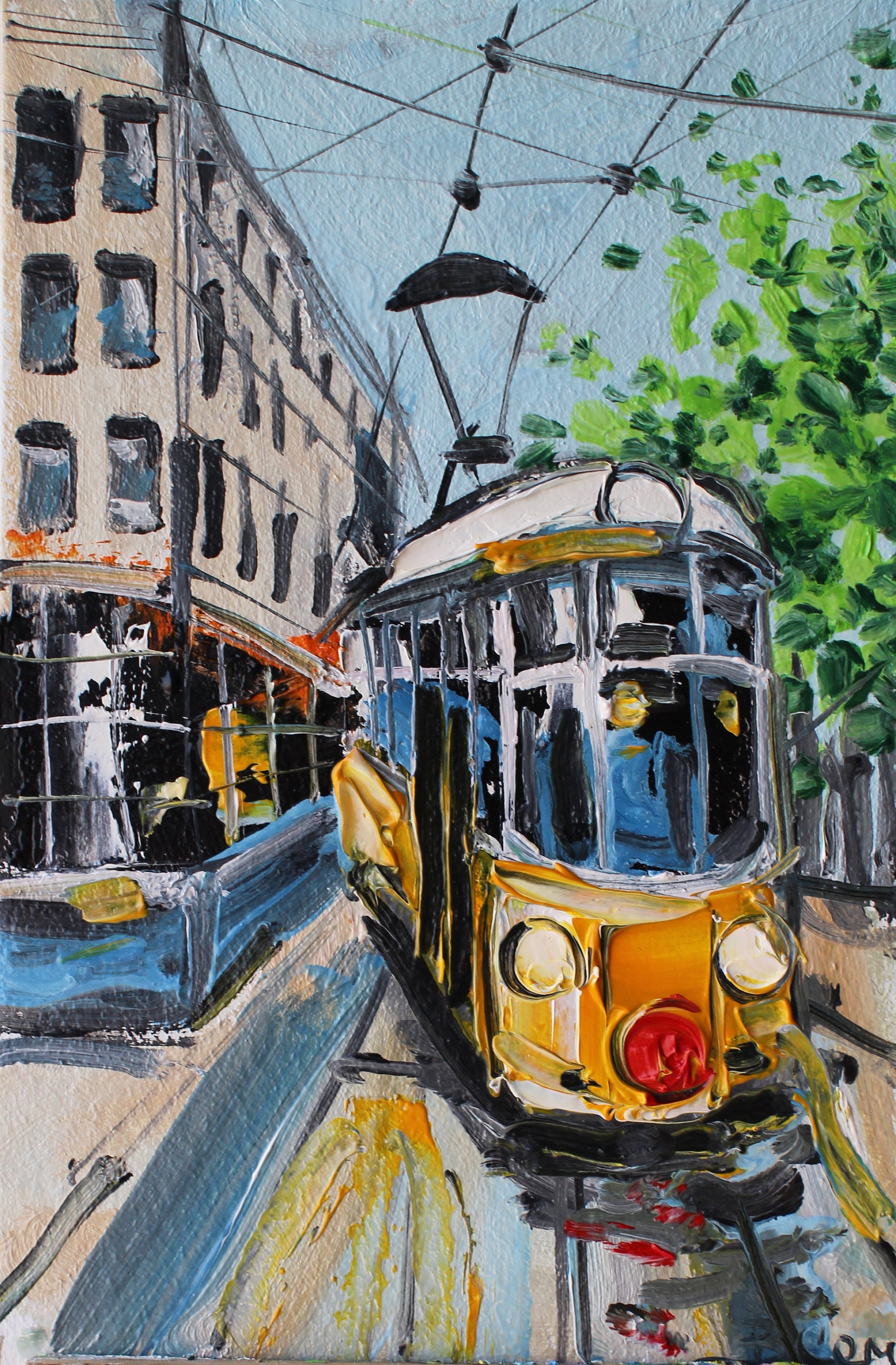 Tram Portugal painting oil framed original cityscape Tram oil | Etsy