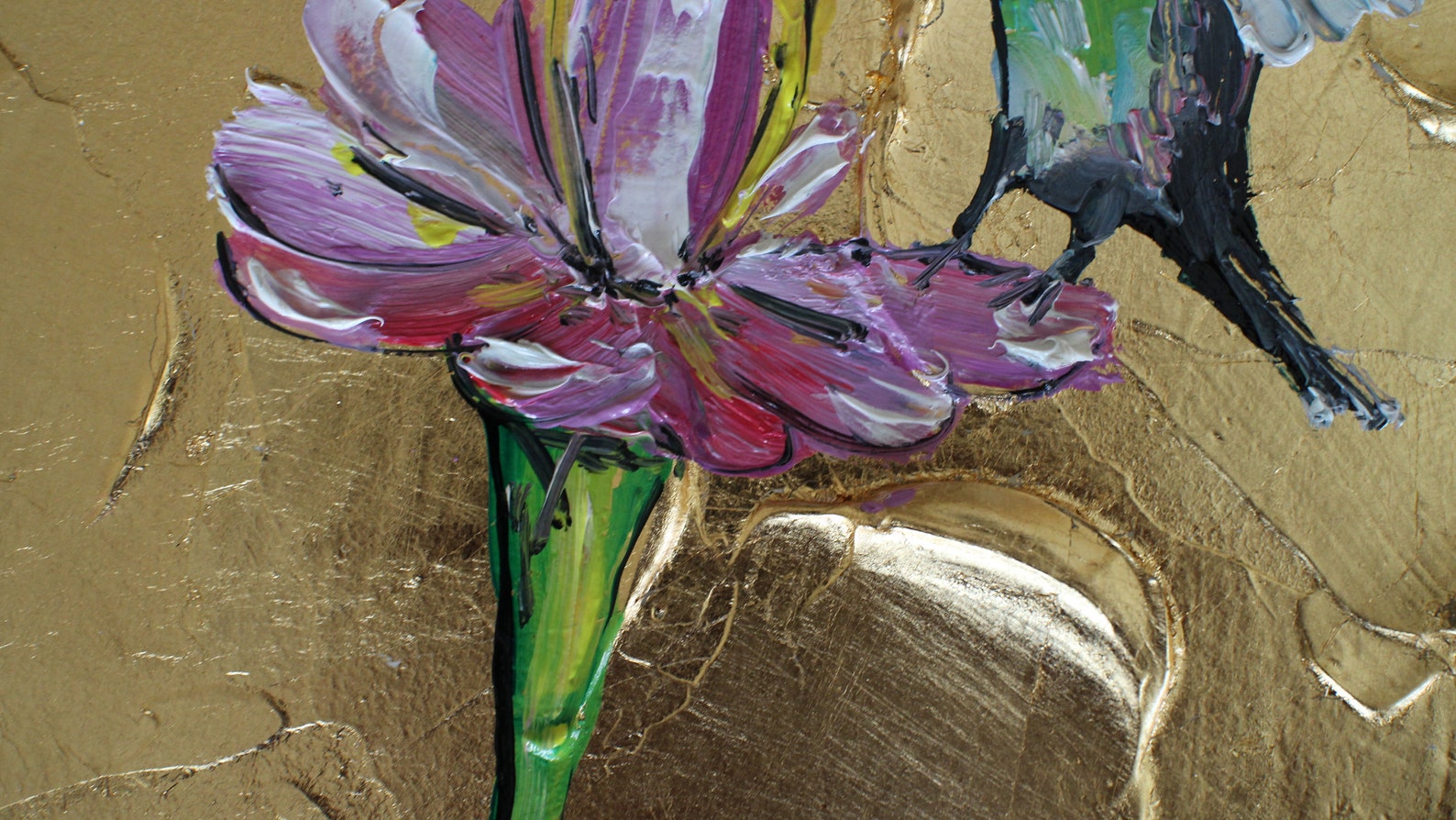 Hummingbird Colibri Coruscans Oil Painting Withgold Leaf - Etsy