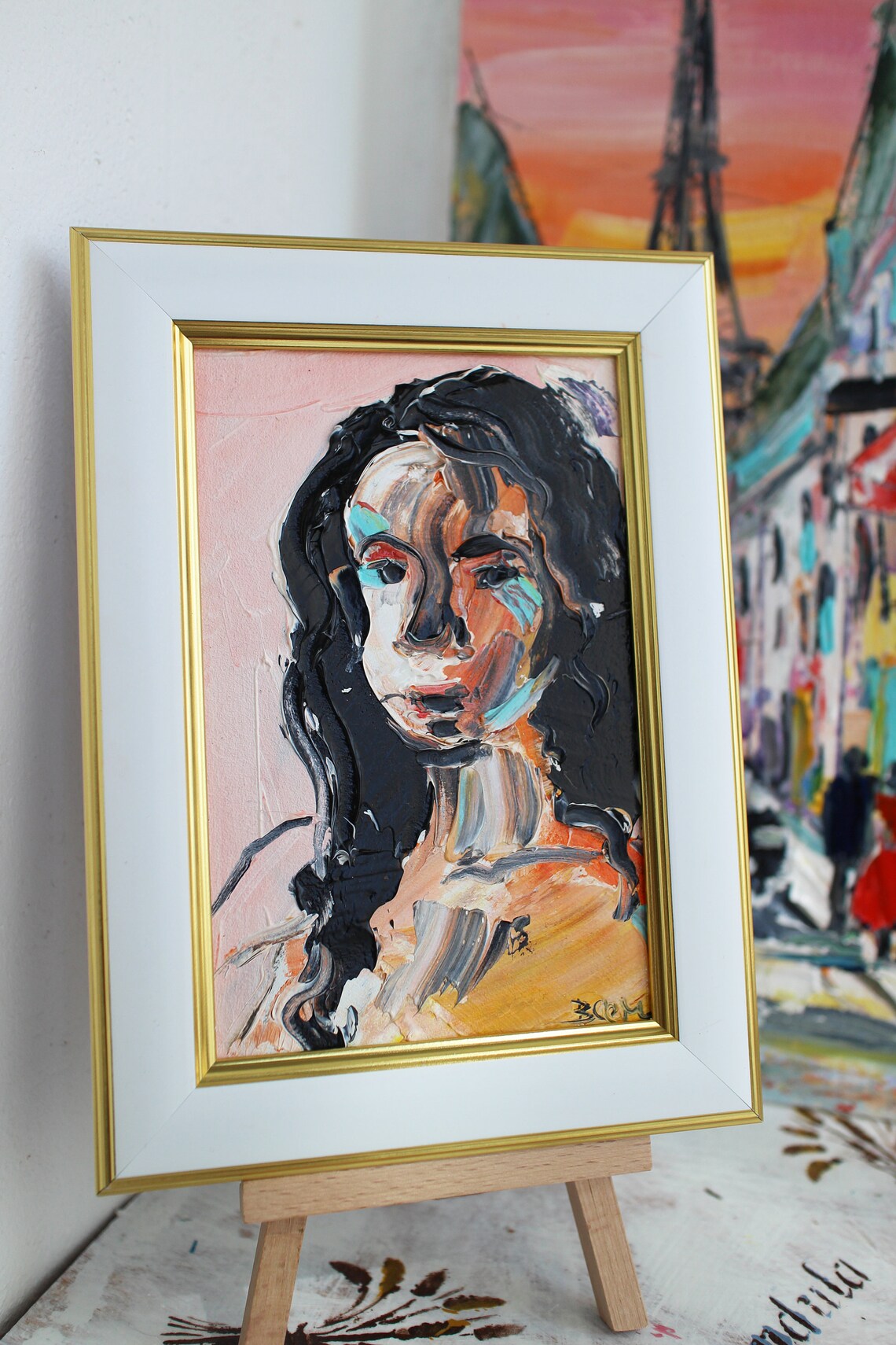 Portrait Original Faceless oil Painting original framed No | Etsy