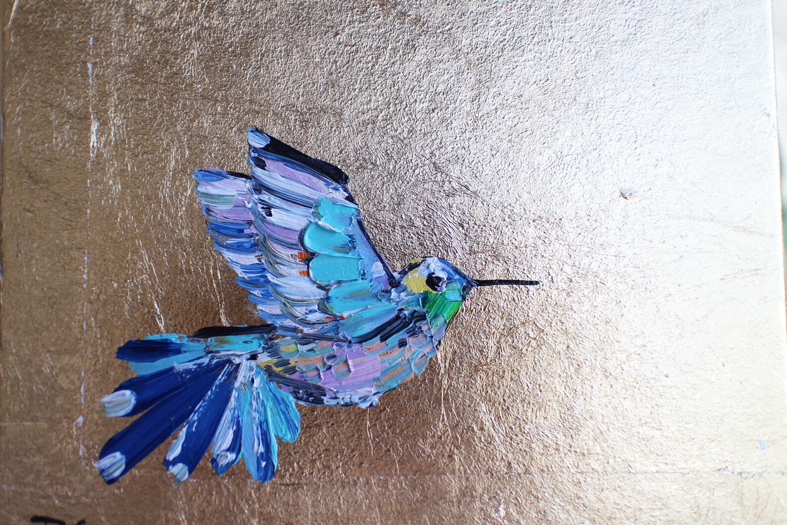 Hummingbird Colibri Coruscans Oil Painting With Gold Leaf | Etsy