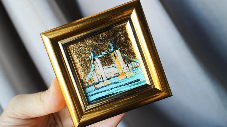 London Tower Bridge Oil Painting With Gold Leaf - Framed Original Art ...