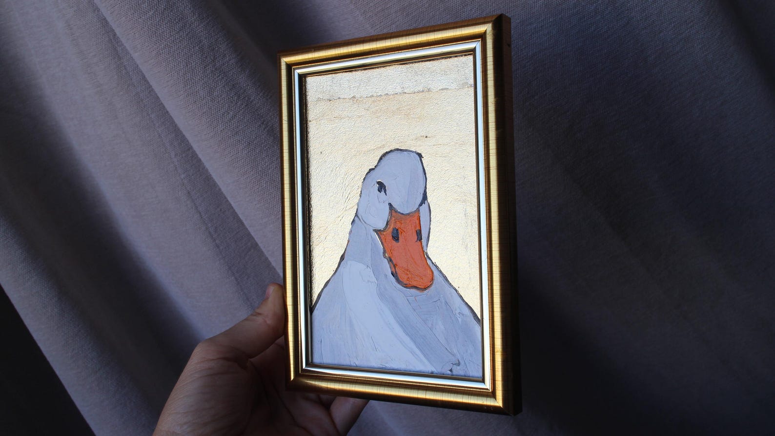 Anser White Goose Portrait Oil Painting With Gold Leaf Original ...