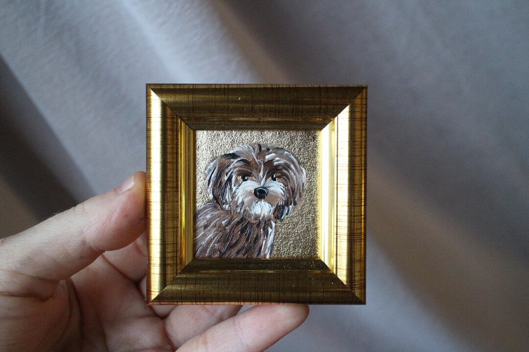 Cavapoo Oil Painting 2x2 Original Framed Dog Oil Painting Puppy ...